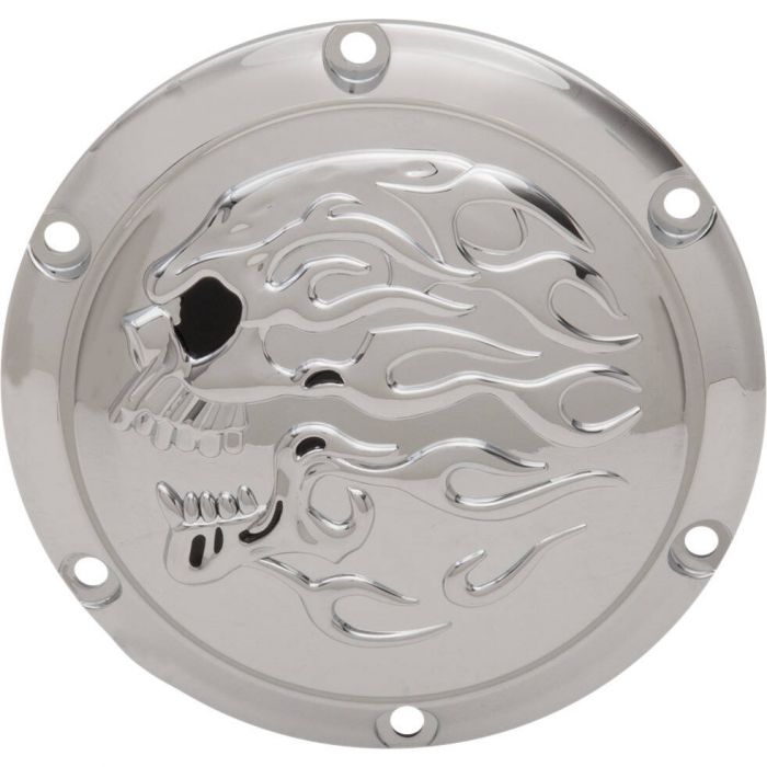 Drag Specialties Flaming Skull Derby Cover Chrome/Chrome - 1107-0635 | FortNine Canada