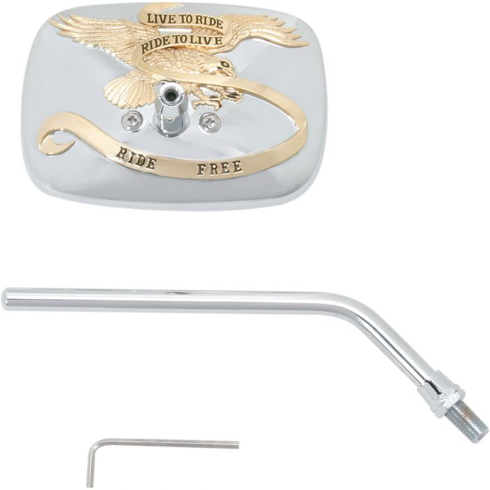 EMGO Rectangular Mirror - Live to RIde, Chrome/Gold, 10mm Thread Right ...